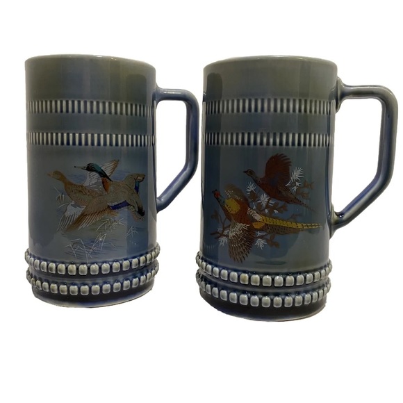 Dining | Wade Irish Porcelain Beer Mug Set Blue Pintail Ducks Pheasants ...